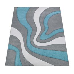 Paco Home Teppich &raquo;Diamond 760&laquo; rechteckig 18 mm H&ouml;he Kurzflor, 3D-Design, modernes Wellen Muster, Kundenliebling blau Kunstfaser B : 160cm 1 Stk., 18mm, L: 