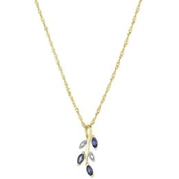 Amor Damen Kette mit Anh&auml;nger &raquo;Bl&uuml;tenranke&laquo; mit Zirkonia (synth.) blau Gelbgold 375 Wei&szlig;gold 375, L: 45