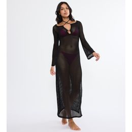 Triumph Damen Strandkleid "Beach MyWear Crochet Long Dress LSL", schwarz, Gr. 44, Strick, Obermaterial: 95% Polyester, 5% Elasthan, Kleider, weiches