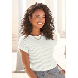 Lascana Damen Kurzarmshirt, beige, Gr. 44, unifarben, Jersey, Obermaterial: 62% Polyester, 33% Viskose, 5% Elasthan, Shirts, mit Biesenstruktur,