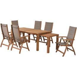 Merxx Garten-Essgruppe &raquo;Acapulco&laquo; 7 Stk. tlg. beige Massivholz, Polyester Polyester