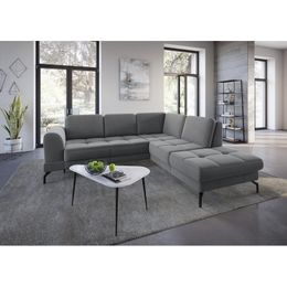 Sit & More sit&more Ecksofa &raquo;Bendigo L-Form&laquo; inklusive Sitztiefenverstellung, Bodenfreiheit 15 cm, in 2 Fu&szlig;farben grau B/H/T: 258cm x 87cm x 226cm, Samtoptik, 