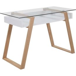 Salesfever Schreibtisch &raquo;Falun - Arbeitsplatz Deluxe: Der Laptop-Tisch&laquo; Eleganz trifft Funktion: Mit Glasplatte beige B/H/T: 110cm x 75cm x 55cm