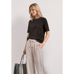 Street One Damen T-Shirt, schwarz, Gr. 44, unifarben, Stoff, Vorderseite: 59% Polyester, 40% Viskose, 1% Elasthan. R&uuml;ckseite: 95% Viskose, 5%