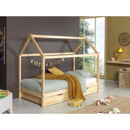 Vipack Hausbett &raquo;Dallas, Hausbett Kiefer massiv, stabil gebaut, mit Rolllattenrost&laquo; B/H/T ca. 208x158,5x98cm, das Dach l&auml;sst sich noch h&uuml;bsch dekorieren, 
