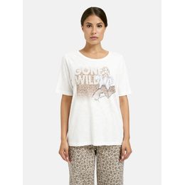 Milano Italy Damen Rundhalsshirt, wei&szlig;, Gr. XS, Glitzermuster, bedruckt, Single Jersey, Material: 50% Baumwolle, 50% Modal, Shirts, mit Baumwolle