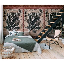Livingwalls living walls Fototapete gemustert matt neutral glatt Graffiti Steinwand Tapeten Wohnzimmer Schlafzimmer K&uuml;che Design Optik beige Vinyl, Vlies B/L: 