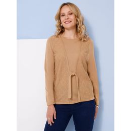 Classic Basics Damen 2-in-1-Pullover "Rundhals-Pullover", beige, Gr. 54, gemustert, unifarben, 100% Polyacryl, Pullover