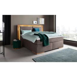 Home Affaire Boxspringbett &raquo;Cup&laquo; mit LED-Beleuchtung, Massivholzrahmen und Topper, in 2 H&auml;rtegraden grau Bezug: Luxus-Microfaser (100% Polyester);