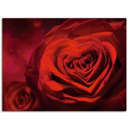 Artland Leinwandbild &raquo;Valentinseinladung mit Herzen und Rosen&laquo; Blumen 1 Stk. tlg. auf Holzrahmen gespannt rot Leinwand B/H/T: 80cm x 60cm, Leinwandbild Blumen