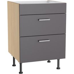 KOCHSTATION Kochfeldumbauschrank &raquo;KS-Lucy&laquo; Breite 60 cm, mit 2 Ausz&uuml;gen, Soft-Close, h&ouml;henverstellbare F&uuml;&szlig;e Eiche hell, B/H/T: 60cm x 87cm x 58,1cm, 