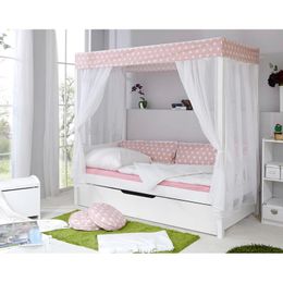 Ticaa Himmelbett &raquo;Lino&laquo; wei&szlig; Kunststoffrollen Liegefl&auml;che L&auml;nge B: 200cm x 90cm, Mit Bettschubkasten &raquo; &laquo;, H&ouml;he Bett: 182cm, ohne Matratze