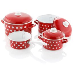 GSW Topf-Set Set, je 1 Kochtopf &Oslash; 16/20/24 cm, 1x Stielkasserolle &Oslash; 16 cm, 7 Stk. tlg. Stahl-Emaille rot Einheitsgr&ouml;&szlig;e