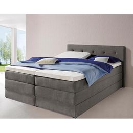 Hapo Boxspringbett mit Bettkasten grau Kopfteil, seitliche Unterbox und Obermatratze sind mit pflegeleichtem Feinstrukturstoff in Leinenoptik (100% 