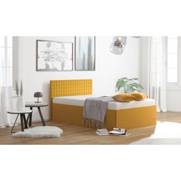 Westfalia Schlafkomfort Polsterbett mit Bettkasten bei Ausf&uuml;hrung mit Matratze gelb Liegefl&auml;che L&auml;nge B: 200cm x 140cm, Samtvelours, H&ouml;he Liegefl&auml;che: 45,00, Bonnell-