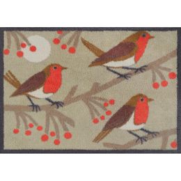 Fu&szlig;matte &raquo;Red Robins&laquo; rechteckig 9 mm H&ouml;he waschbar und trocknergeeignet bunt Baumwolle B : 60cm 1 Stk., 9mm, L: 85cm