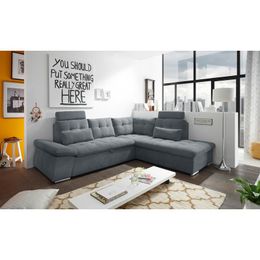 ED EXCITING DESIGN Ecksofa &raquo;Nalo L-Form&laquo; mit Bettfunktion, Armteilverstellung, Kopfst&uuml;tzen & 2 Nierenkissen grau 95% Polyester, 5% Nylon B/H/T: 260cm 