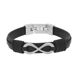 Tom Tailor Herren Tom Tailor Lederarmband &raquo;Schmuck Edelstahl Leder Textil Infinity Unendlichkeitsschleife&laquo; schwarz 21,5cm, Edelstahl Leder Textil