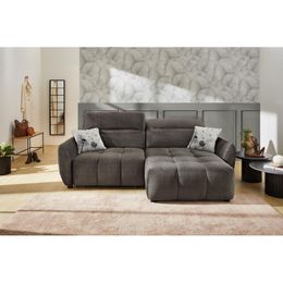 Jockenh&ouml;fer Ecksofa &raquo;Zoom L-Form, B: 263 cm, mit 60 cm elektr. Sitztiefenverstellung&laquo; 140kg Belastbarkeit, USB-Anschluss, Kopfteilverstellung & Zierkissen grau 