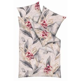 Kaeppel Bettw&auml;sche &raquo;Asmara&laquo; 2 Stk. Mit gro&szlig;en Blumen beige Feinbiber, Obermaterial: 100% Baumwolle B/L: 135cm x 200cm, 1 Stk., 1 Stk., Feinbiber, B/L: 80cm x 
