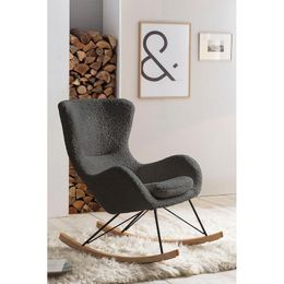 Salesfever Schaukelsessel &raquo;Entspannender Schaukelstuhl&laquo; In charmantem Teddyfell-Design grau 100% Polyester, Metall Stoff, Wippfunktion, B/H/T: 75cm x 