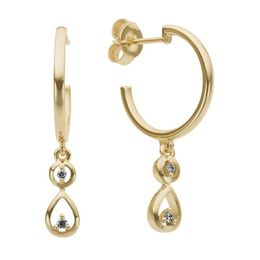 Firetti Damen Paar Creolen &raquo;Schmuck Geschenk Gold 585, Tropfen&laquo; mit Brillant - Krappenfassung gold 0,05, 0,05 P2 = erkennbare Einschl&uuml;sse, Diamanten 