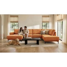 OTTO home Wohnlandschaft &raquo;OLAND Chenille U-Form, XXL, B: 345 cm, Skandi-Design&laquo; U-Form, 345 cm, Wellenunterfederung, Skandi-Design, Metallf&uuml;&szlig;e orange 