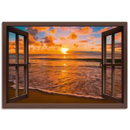 Artland Wandbild &raquo;Fensterblick Sonnenuntergang am Strand&laquo; Sonnenaufgang & -untergang 1 Stk. tlg. als Leinwandbild, Poster in verschied. Gr&ouml;&szlig;en braun Leinwand 