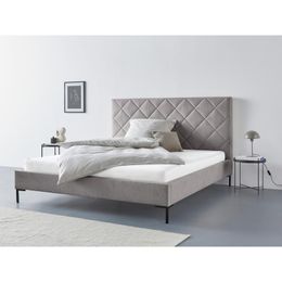 Home Affaire Polsterbett &raquo;Charlott&laquo; Modernes Polsterbett mit oder ohne Lattenrost grau L&auml;nge B: 215cm x 194cm, Strukturstoff Lattenrost, H&ouml;he Bett: 