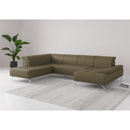 OTTO home Wohnlandschaft &raquo;Caluna&laquo; Inkl.Sitztiefenverstellung, wahlweise mit Kopf- und Armteilverstellung gr&uuml;n B/H/T: 334cm x 81cm x 235cm, NaturLEDER 