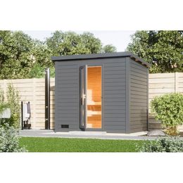 Karibu Saunahaus &raquo;Talo 3&laquo; Set, Ofen 9 kW integr. Strg grau Saunaofen, integrierte Steuerung, (ohne Ofen)