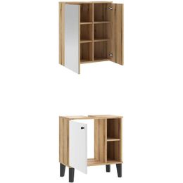 Home Affaire Badm&ouml;bel-Set &raquo;OSLO, Bad im skandinavischen Design, 2-teiliges Badezimmer&laquo; Set, 2 Stk. tlg. braun Holzwerkstoff B/H/T: 60cmcm x 190cmcm x 