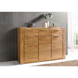OTTO home Sideboard &raquo;Zara&laquo; Breite 140 cm braun Holz teilmassiv B/H/T: 140cm x 95cm x 40cm, Holzwerkstoff eichefarben (Korpus) / Massivholz Eiche (
