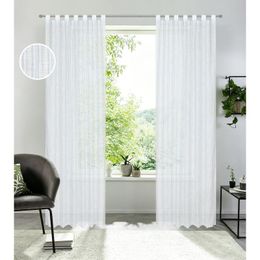 OTTO home Gardine &raquo;Marric&laquo; Schlaufen 1 Stk. tlg. halbtransparent, Leinenoptik mit Streifen, Schlaufenaufh&auml;ngung wei&szlig; Polyester 225cm, Schlaufen, 135cm