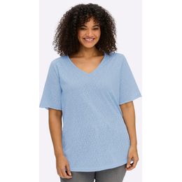sheego Damen Rundhalsshirt "T-Shirt", blau, Gr. 40, gemustert, 60% Baumwolle, 40% Polyester, Shirts