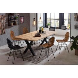 Sit Esstisch &raquo;Gent Wildeiche Massivholz mit X-Gestell aus Metall, Industrial&laquo; Robustes X-Gestell aus Metall f&uuml;r hohe Stabilit&auml;t braun Platte Wildeiche
