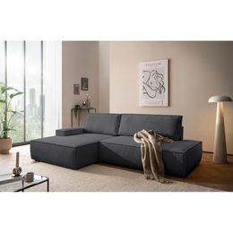 OTTO home Ecksofa &raquo;SHERWOOD Cord Schlafsofa in L-Form offen (275cm)&laquo; Schlaffunktion und Bettkasten, Kedernaht, hoher Sitz- & Liegekomfort grau 100% 