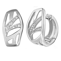 Firetti Damen Paar Creolen &raquo;Schmuck Geschenk Silber 925 Ohrringe Blatt- oder Federdesign&laquo; Made in Germany - mit Zirkonia (synth.) 14,5mm, Silber 925 (