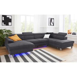 COTTA Wohnlandschaft &raquo;Komaris U-Form, B: 320 cm&laquo; mit Kopfteilverstellung, optional Schlaffunktion, Bettkasten & Licht grau Microfaser PRIMABELLE (100%
