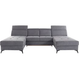 OTTO home Wohnlandschaft &raquo;Cardiz U-Form&laquo; inkl.Kopfteilverstellung und Federkern wahlweise mit Schlaffunktion grau Webstoff (100% Polyester);Luxus-