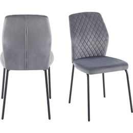 Salesfever 4-Fu&szlig;stuhl &raquo;Esszimmerstuhl mit elegantem Stil&laquo; (Set) 2 Stk.2er Set mit eleganter Wabensteppung im R&uuml;cken grau Metall, Polyester B/H/T: 