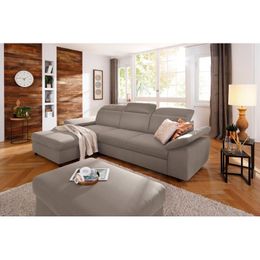 OTTO home Ecksofa &raquo;Mauritius L-Form&laquo; mit Kopfteil- und Armlehnverstellung, Schlaffunktion & Bettkasten grau Struktur fein (100% Polyester);Luxus-