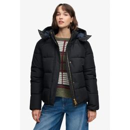 Superdry Damen Steppjacke "PREMIUM HOOD PUFFER JKT", schwarz, Gr. S, unifarben, Steppware, Obermaterial: 100% Polyester, Jacken, Kunstfaser, relaxed