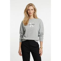 Damen Sweatshirt "FRENCH TERRY MONOLOGO CREW", grau, Gr. XL, Calvin Klein Jeans, meliert, Sweatware, Obermaterial: 100% Baumwolle, Sweatshirts,