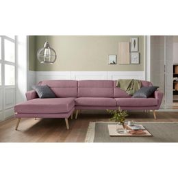 OTTO home Ecksofa &raquo;Bille L-Form&laquo; mit Naht im R&uuml;ckenkissen und Beinen aus Eichenholz rosa Samtoptik (100% Polyester);Luxus-Microfaser weich (100% 
