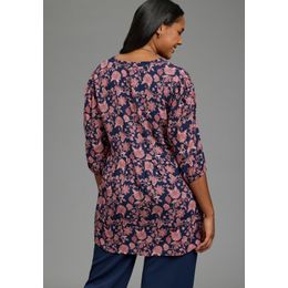Damen Longbluse "Gro&szlig;e Gr&ouml;&szlig;en", blau, Gr. 54, LAURA SCOTT CURVE, gemustert, Web, Obermaterial: 100% Viskose, Blusen, gemusterte Optik, 3/4-&Auml;rmel mit