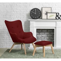 Home Affaire Sessel &raquo;Nicko&laquo; wahlweise mit und ohne Hocker rot 100% Polyester Samtoptik, incl. Hocker, B/H/T: 71cm x 96cm x 86cm
