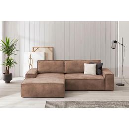 OTTO home Ecksofa &raquo;SHERWOOD Vintage Lederoptik L-Form, 267 cm&laquo; Schlaffunktion mit Bettkasten (210x136 cm), Cord, Vintage, Samtvelours braun 100% 
