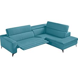 Egoitaliano Ecksofa &raquo;Edith, Designsofa mit hohem Sitzkomfort, Breite 269cm, L-Form&laquo; inkl. elektrischer Relaxfunktion und manuell verstellbaren Kopfteilen blau 