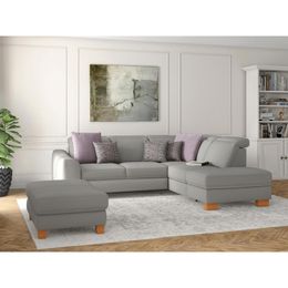 Sit & More sit&more Ecksofa &raquo;Dundee L-Form&laquo; mit Federkern und Massivholzf&uuml;&szlig;en, wahlweise mit Kopfteilverstellung silber B/H/T: 263cm x 86cm x 219cm, Luxus-